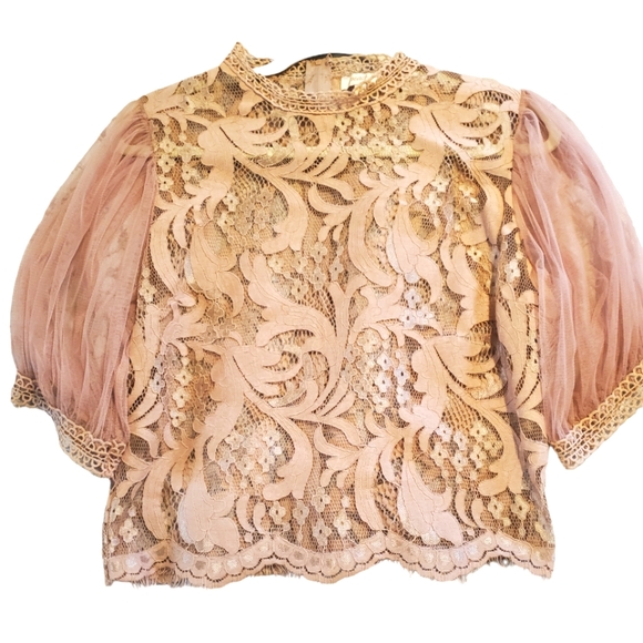 Peach | Tops | Blush Pink Lace Top | Poshmark